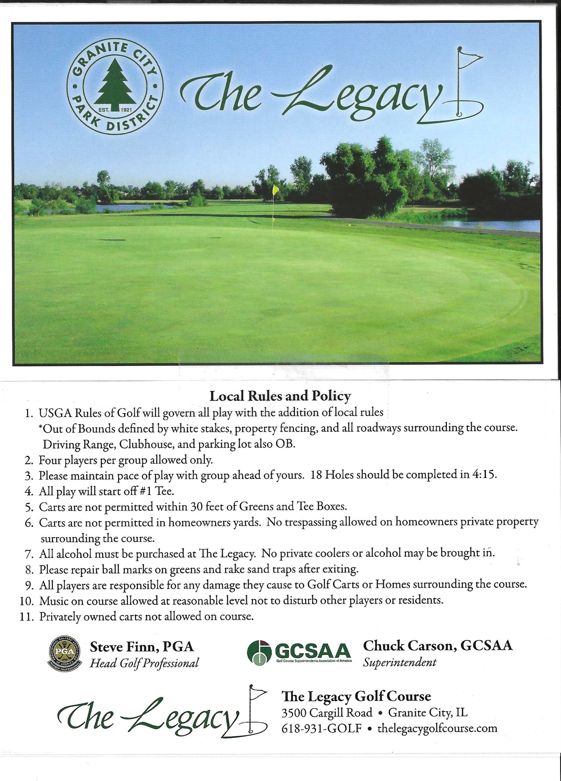 Scorecard - The Legacy Golf Course